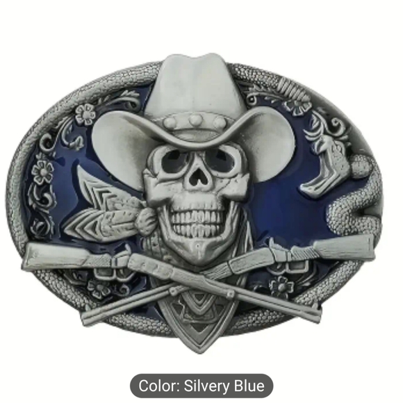 unbranded | Accessories | New Silver Blue Colored Cowboy Skull Belt ...